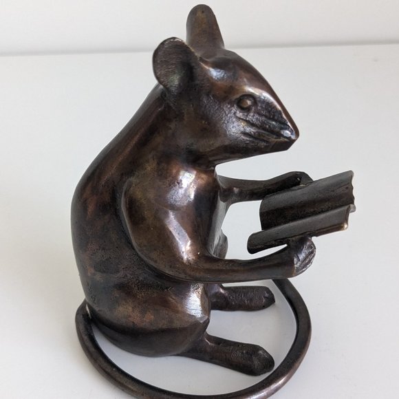Vintage | Accents | Mouse Reading Brass Sculpture Paperweight Study ...